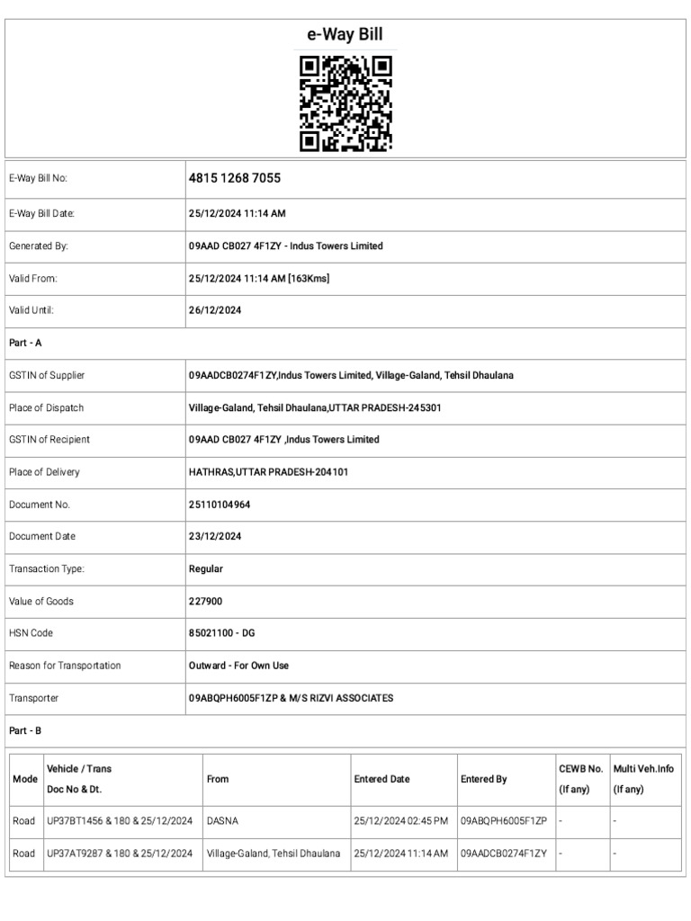 1456 E-Way Bill | PDF
