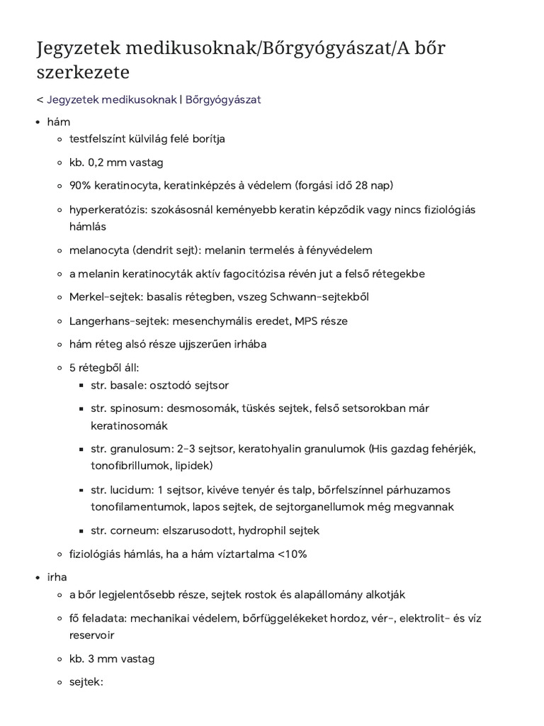 Jegyzetek Medikusoknak_Bőrgyógyászat_A Bőr Szerkezete – Wikikönyvek | PDF