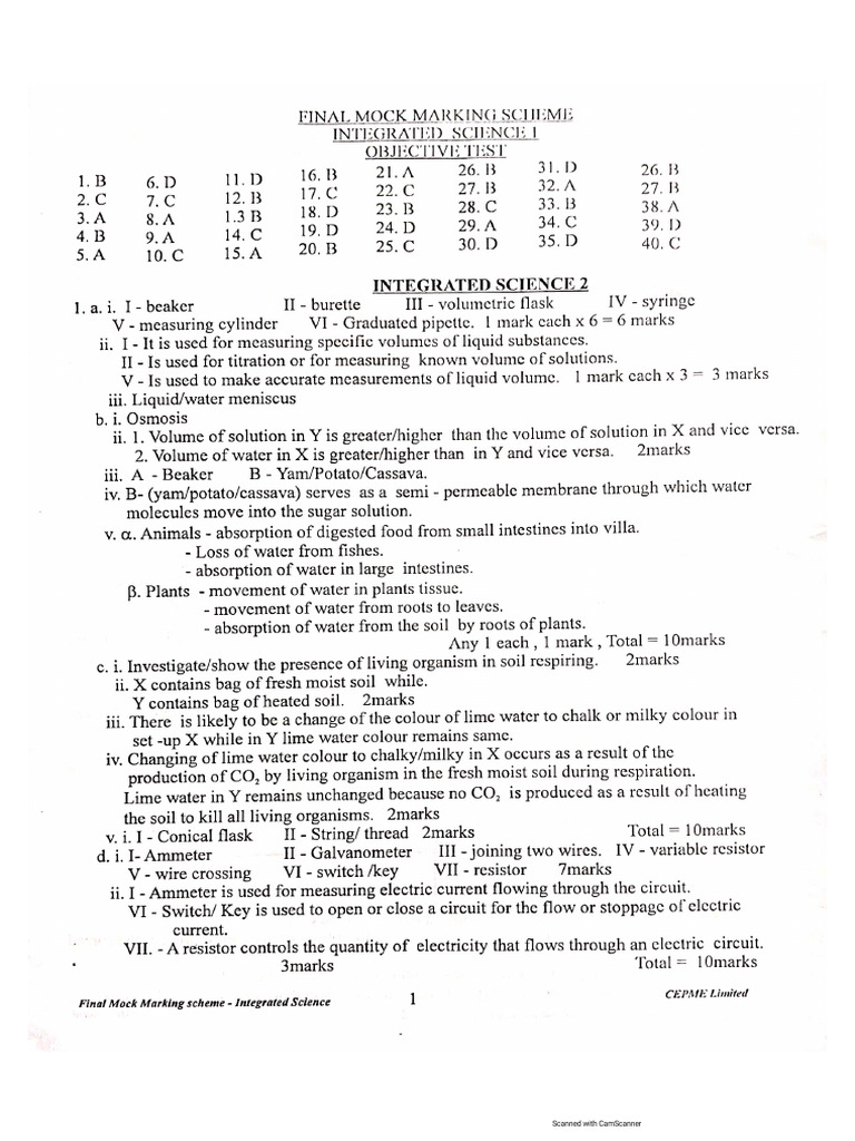 2022 CEPME FINAL MOCK SCIENCE MARKING SCHEME | PDF