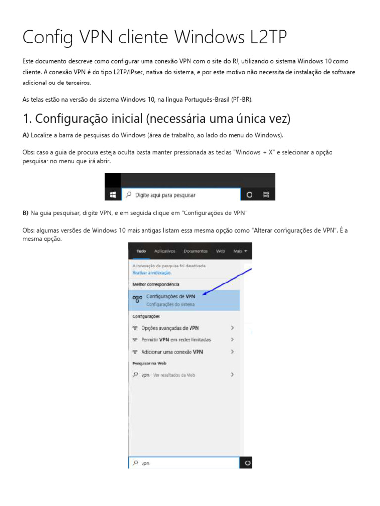 Windows 10 L2TP Client Setup | PDF | Rede Privada Virtual (VPN) | Windows 10