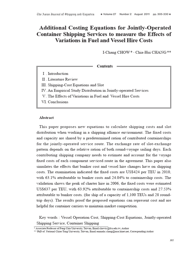 Additional Costing Equations For Jointly-Operated Container Shipping ...