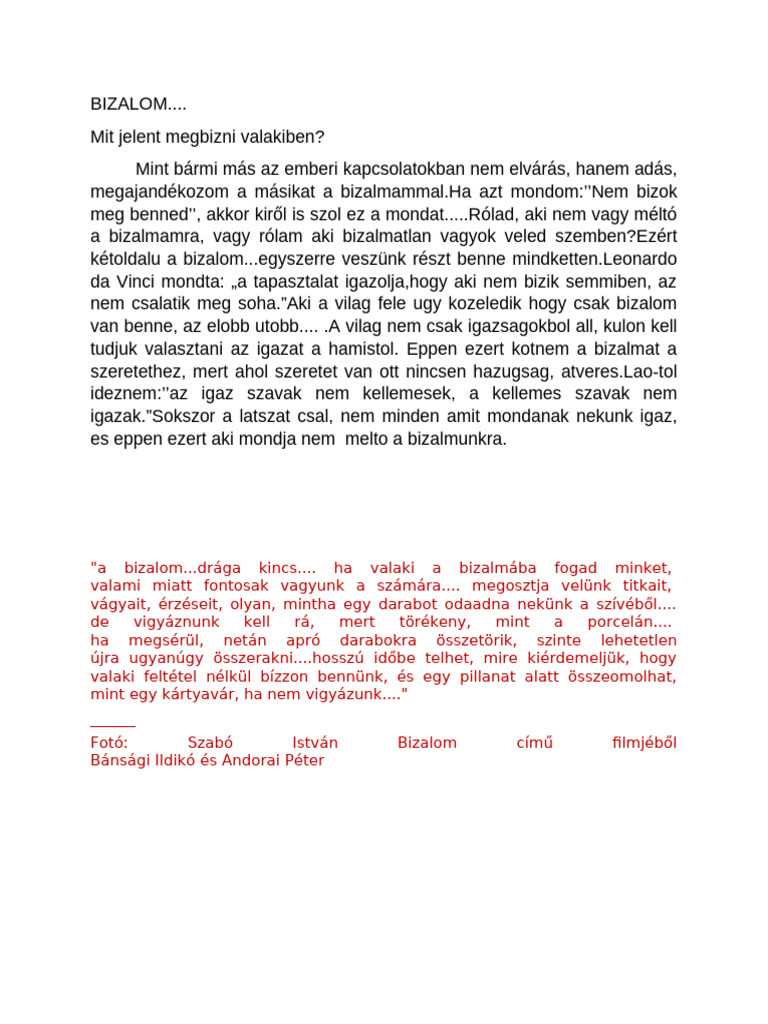 BIZALOM | PDF