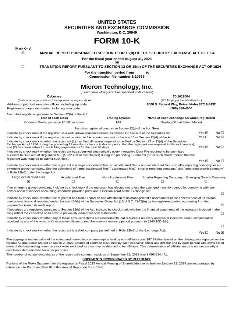Micron Technology 2023 Annual Report | PDF | Solid State Drive ...