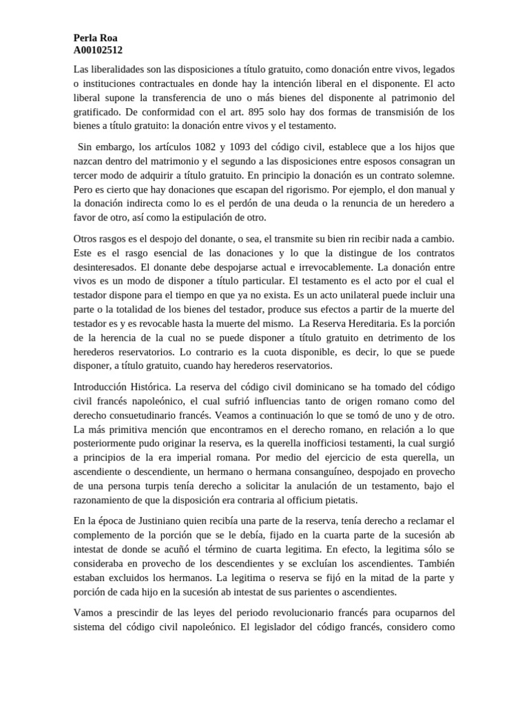 Resumen DER SUC Perla Roa | PDF | Donación | Herencia