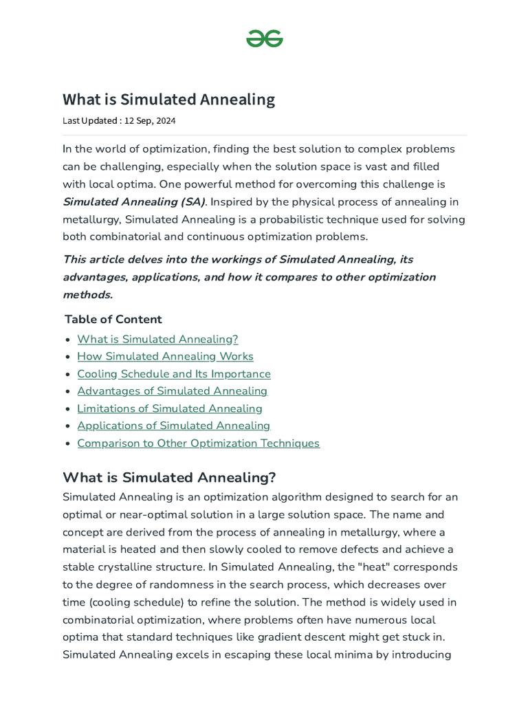 What Is Simulated Annealing - GeeksforGeeks | PDF | Mathematical ...