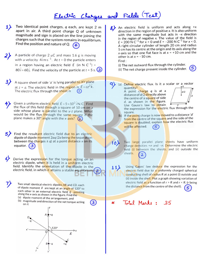 Electric Charges and Fields Test | PDF