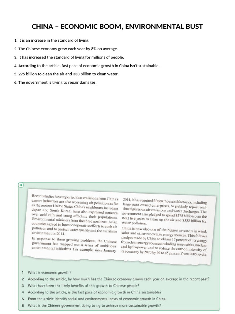 China - Economic Boom, Environmental Bust Text+questions | PDF