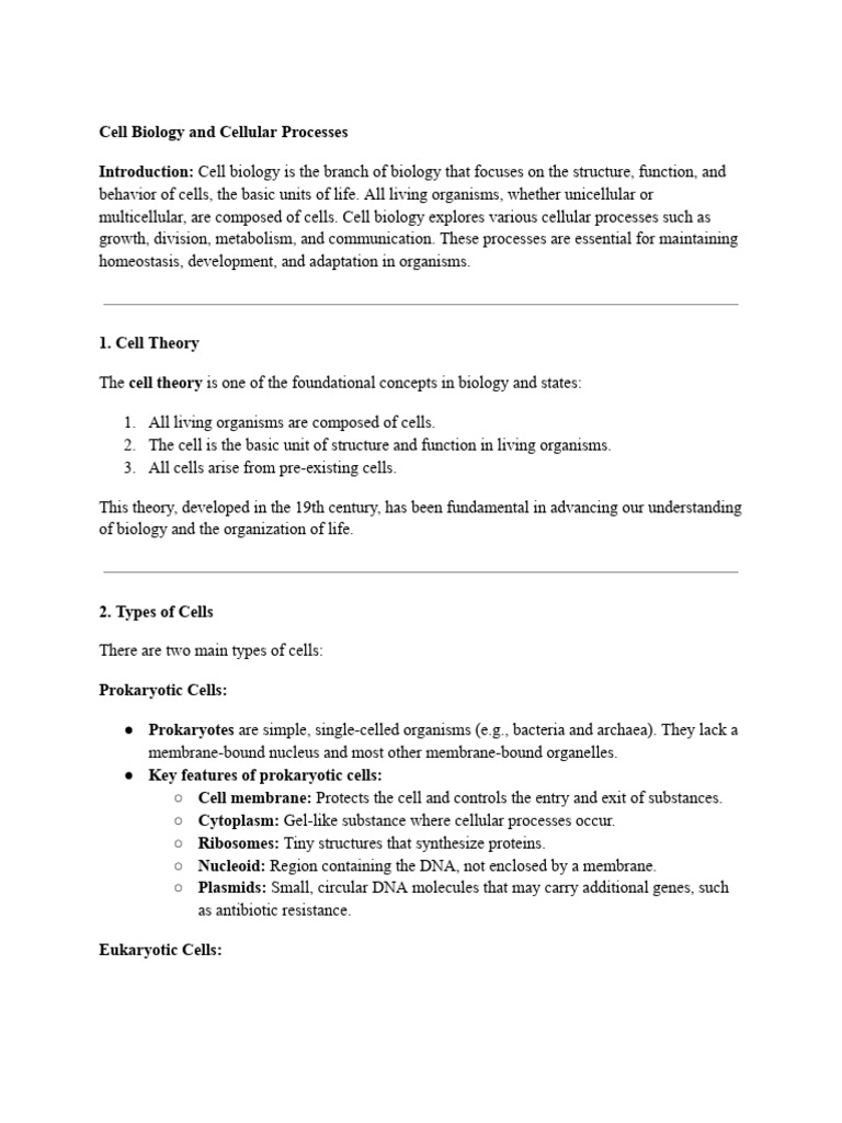 Cell Biology and Cellular Processes | PDF | Mitosis | Cell (Biology)