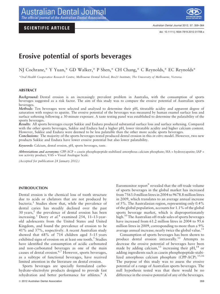 Erosive Potential of Sports Beverages | PDF | Purified Water | Acid