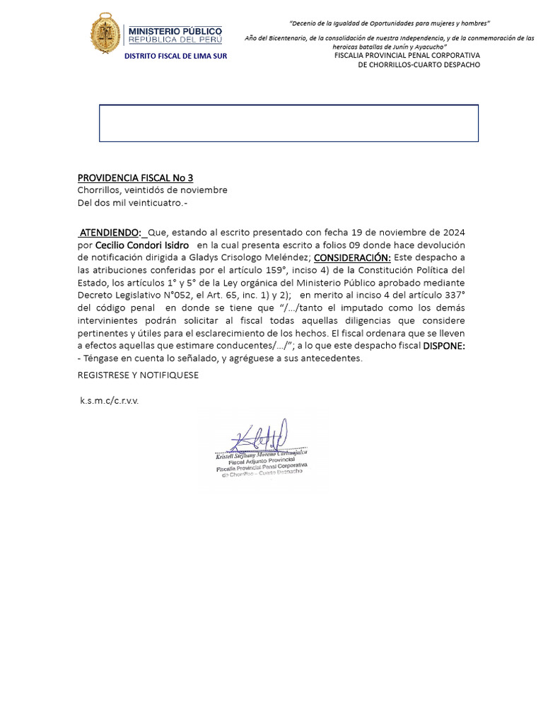 Providencia Fiscal en Chorrillos 2024 | PDF