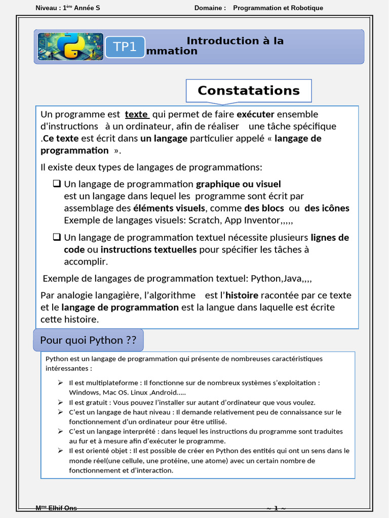 Séance 1 (Prof) | PDF | Programmation informatique | Programmation