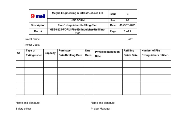 Fire Extinguisher Refilling Plan Form | PDF