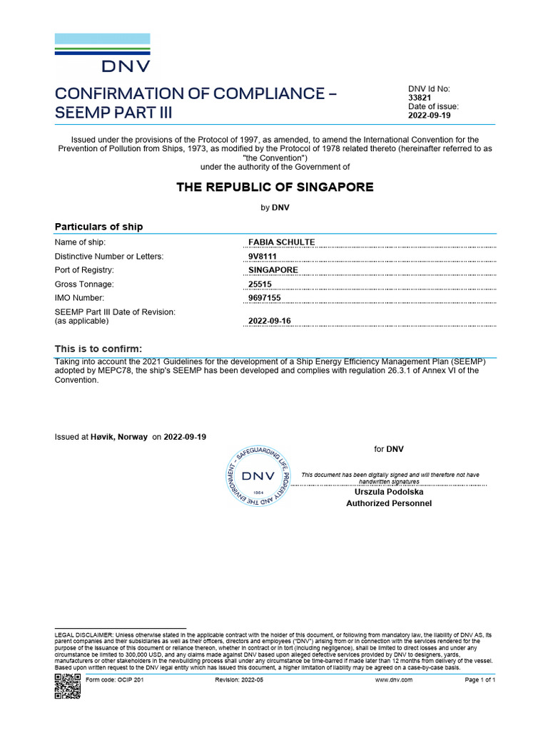 SEEMP Part III 9697155 Confirmation of Compliance | PDF | Civil Law ...
