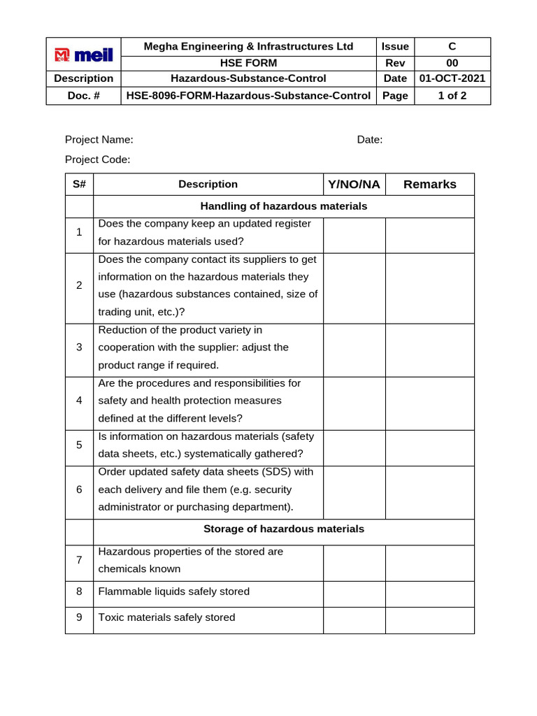 HSE-8096-FORM-Hazardous-Substance-Control-00 | PDF | Dangerous Goods ...