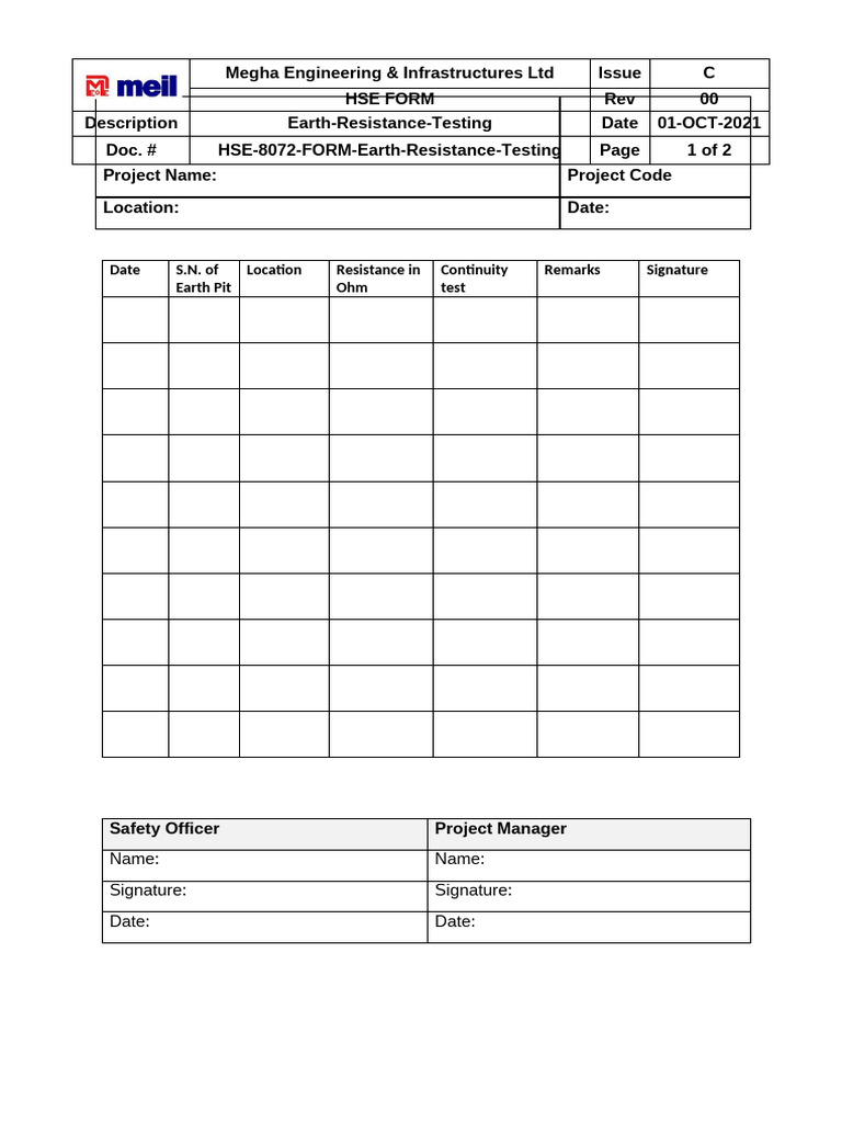 HSE 8072 FORM Earth Resistance Testing 00 | PDF
