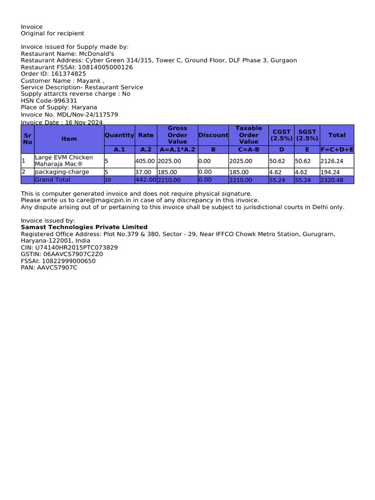 Magicpin Invoice | PDF