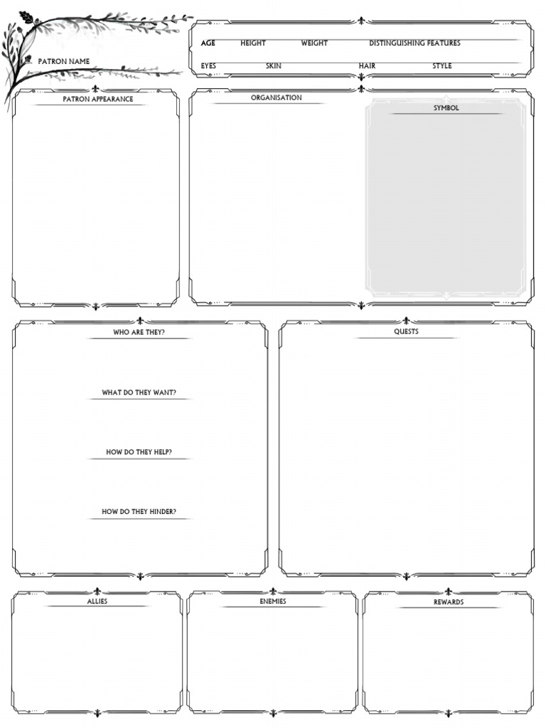 5e ALWL Patron Sheet Form Fillable | PDF