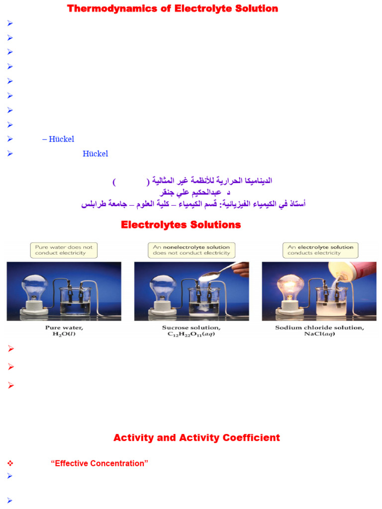 Electrolyte Solutions and Activity Coefficients | PDF | Chemistry ...