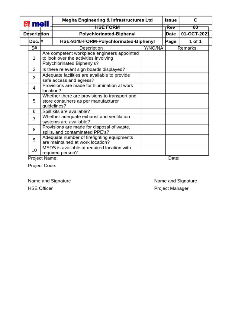 HSE-9148-FORM-Polychlorinated-Biphenyl-00 | PDF