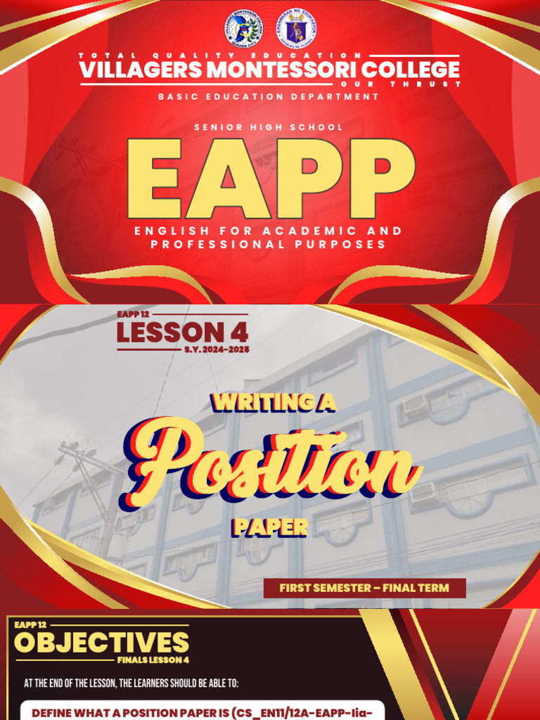 EAPP 12 S1 Final Term Lesson 4 Writing a Position Paper | PDF ...