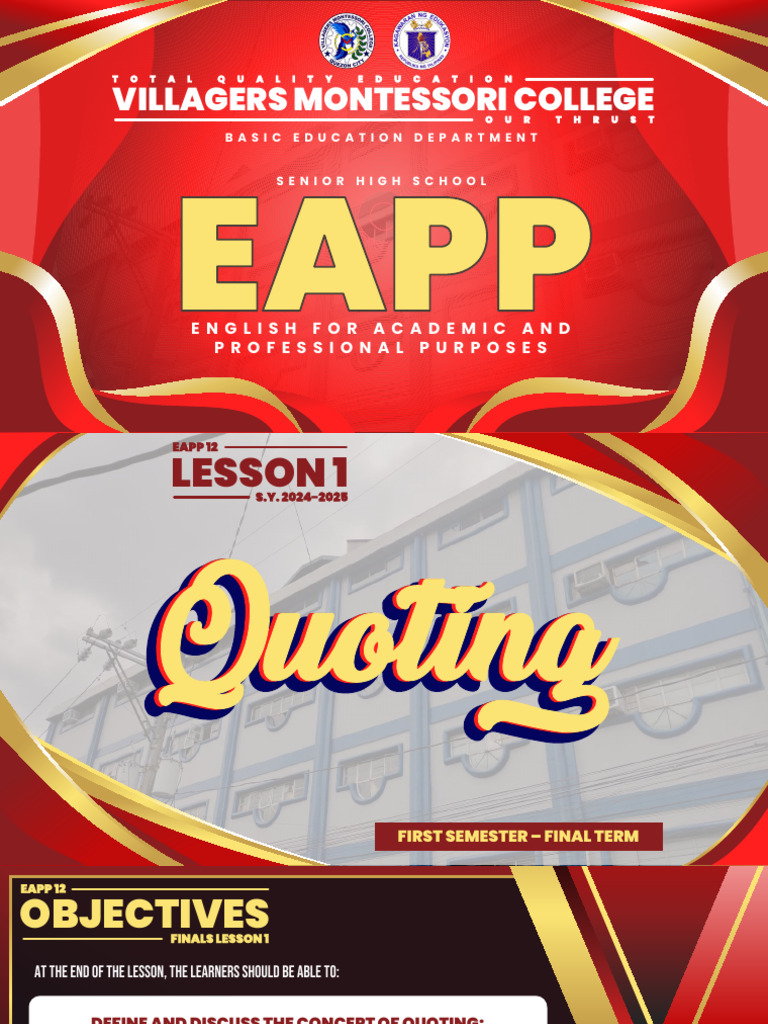 EAPP 12 S1 Final Term Lesson 1 Quoting | PDF | Bracket | Plagiarism