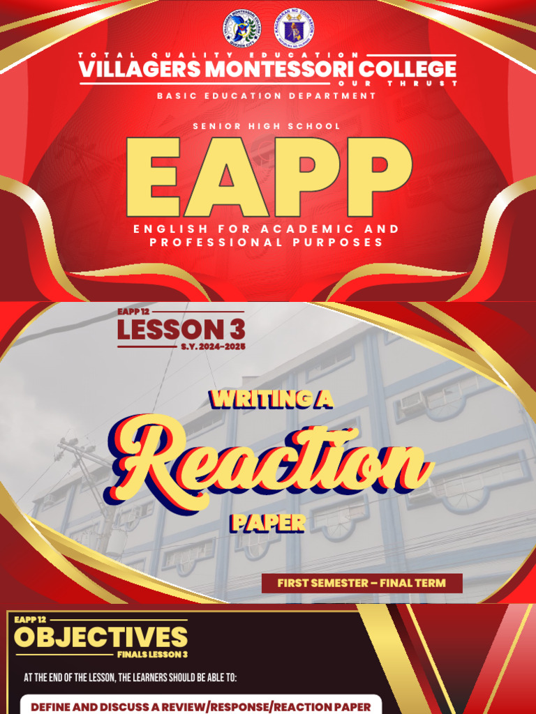 EAPP 12 S1 Final Term Lesson 3 Writing a Reaction Paper | PDF | Thought ...