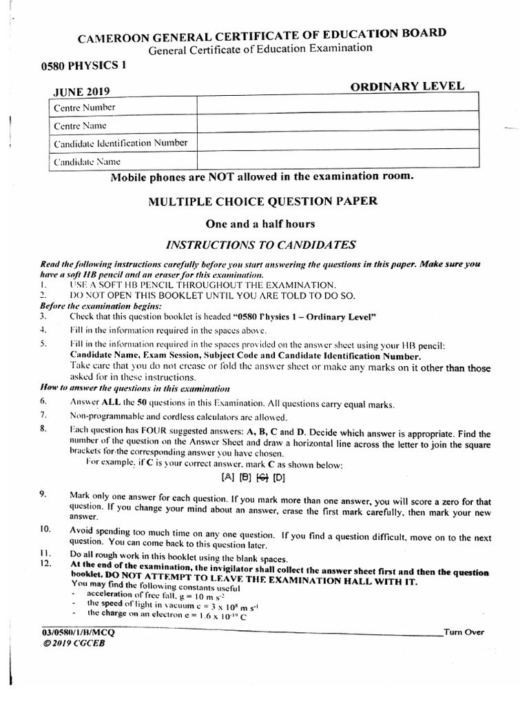OL-PHY-1-2019 | PDF | Physics | Mechanics