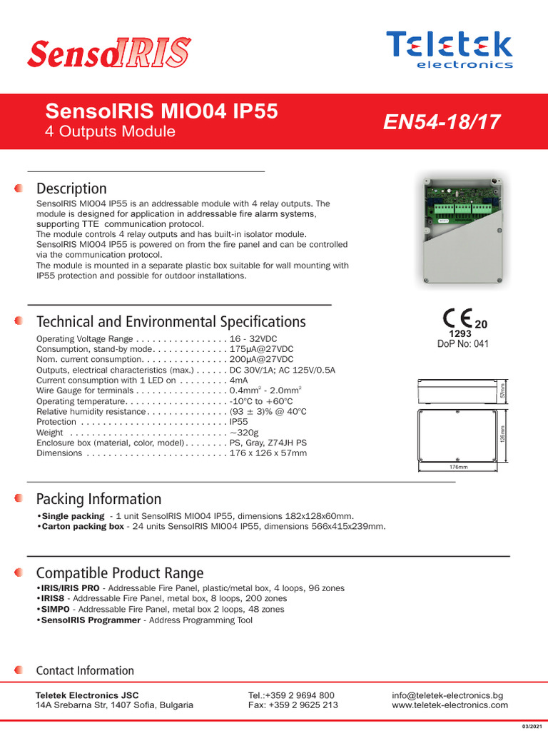 SensoIRIS MIO04 IP55 Datasheet 032021 | PDF | Relay | Electronics