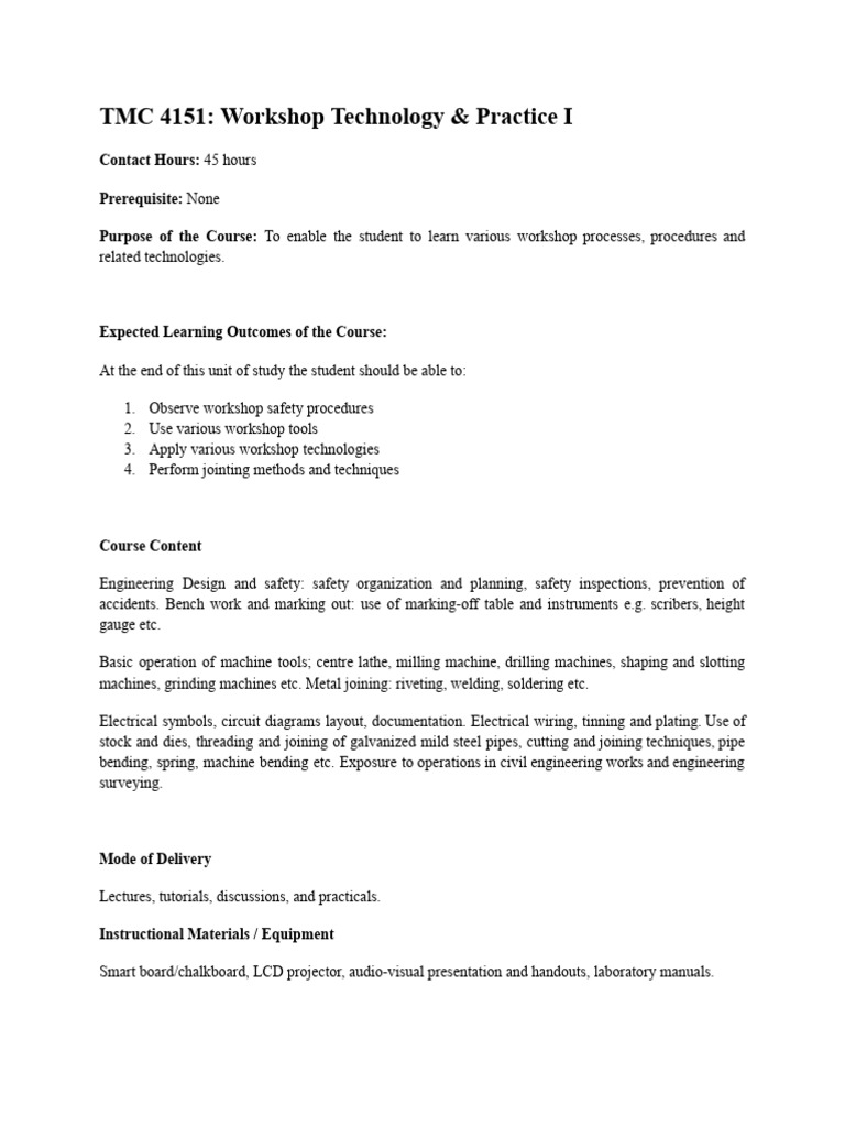 TMC 4151_ Workshop Technology & Practice I | PDF | Pipe (Fluid Conveyance) | Sheet Metal