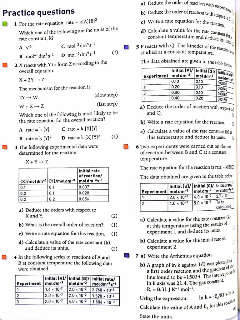 Rate Equations Chapter Questions | PDF