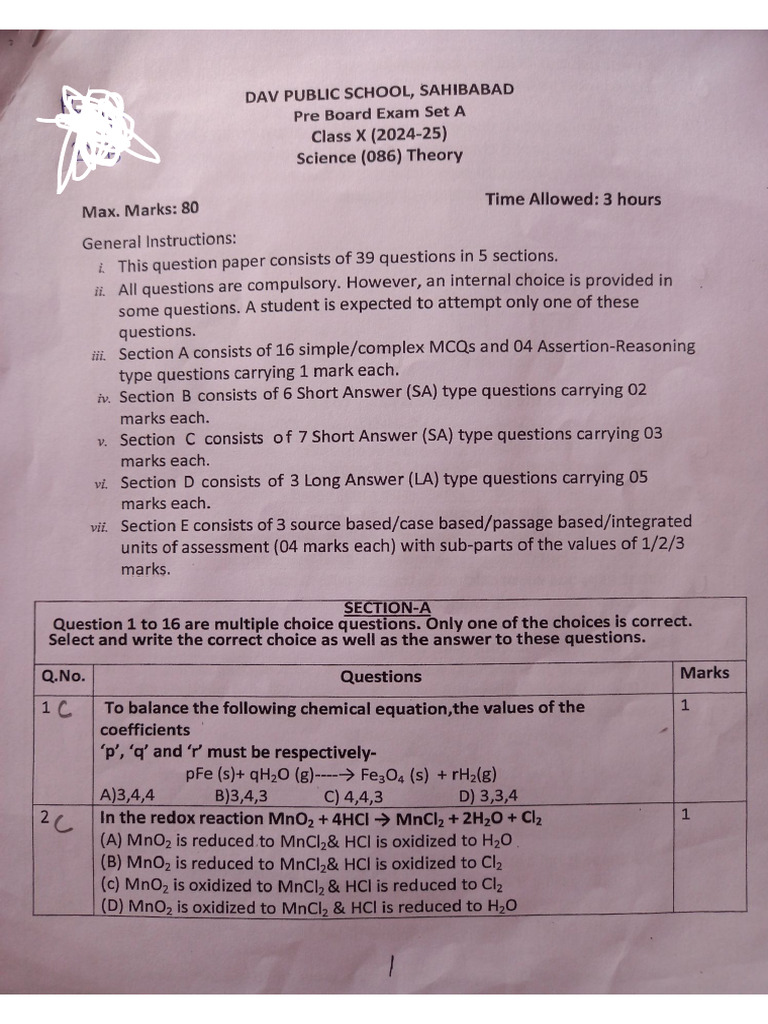 DAV Pre-Board QP(Science) | PDF