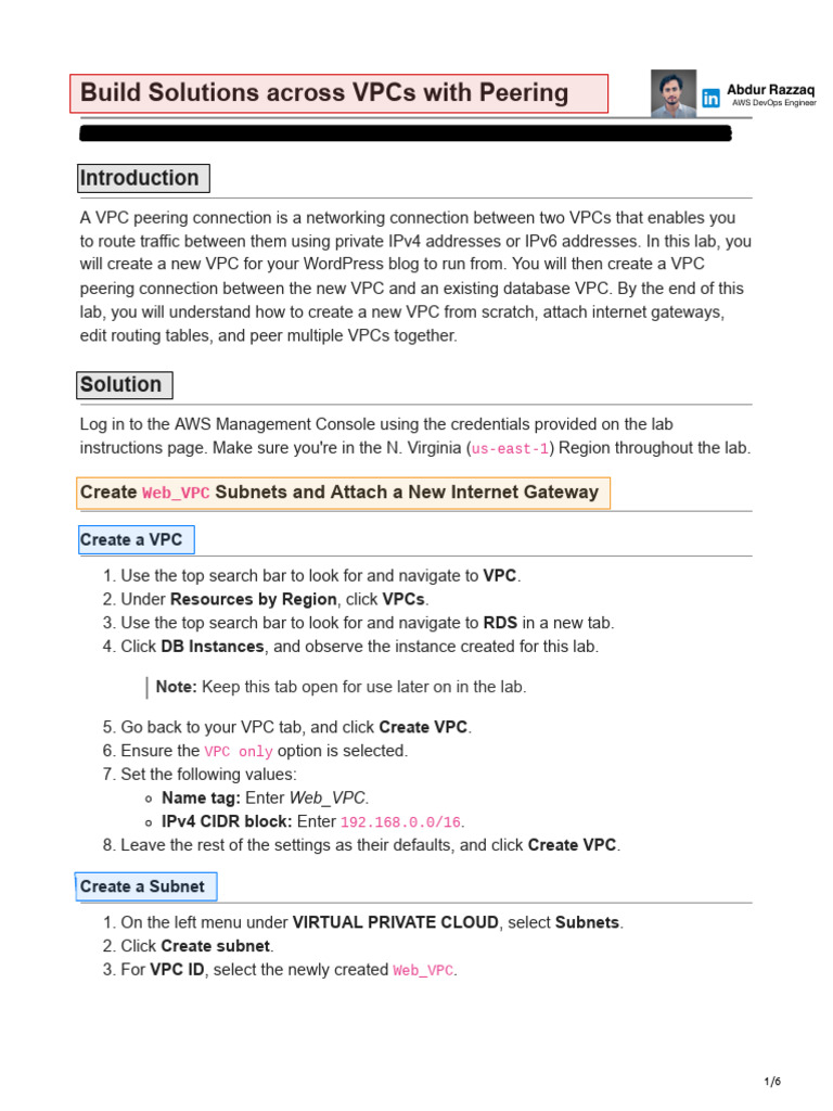 Build Solutions Across VPCs With Peering | PDF | Internet | Network Layer Protocols
