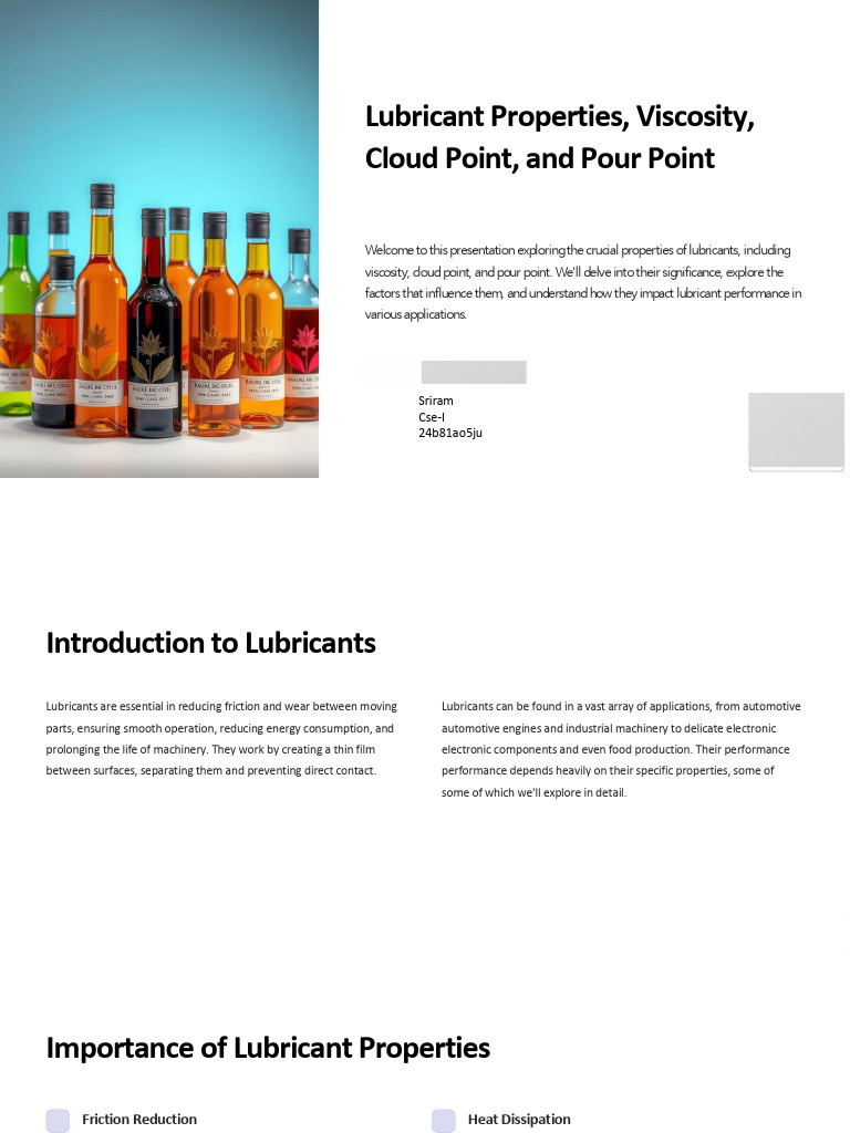Lubricant Properties Viscosity Cloud Point and Pour Point | PDF ...