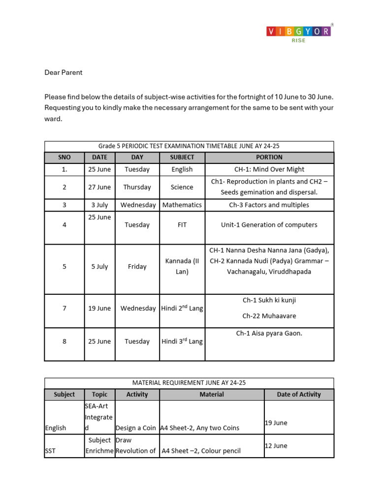 Grade 5 June Activities & Exam Schedule | PDF | Linguistics