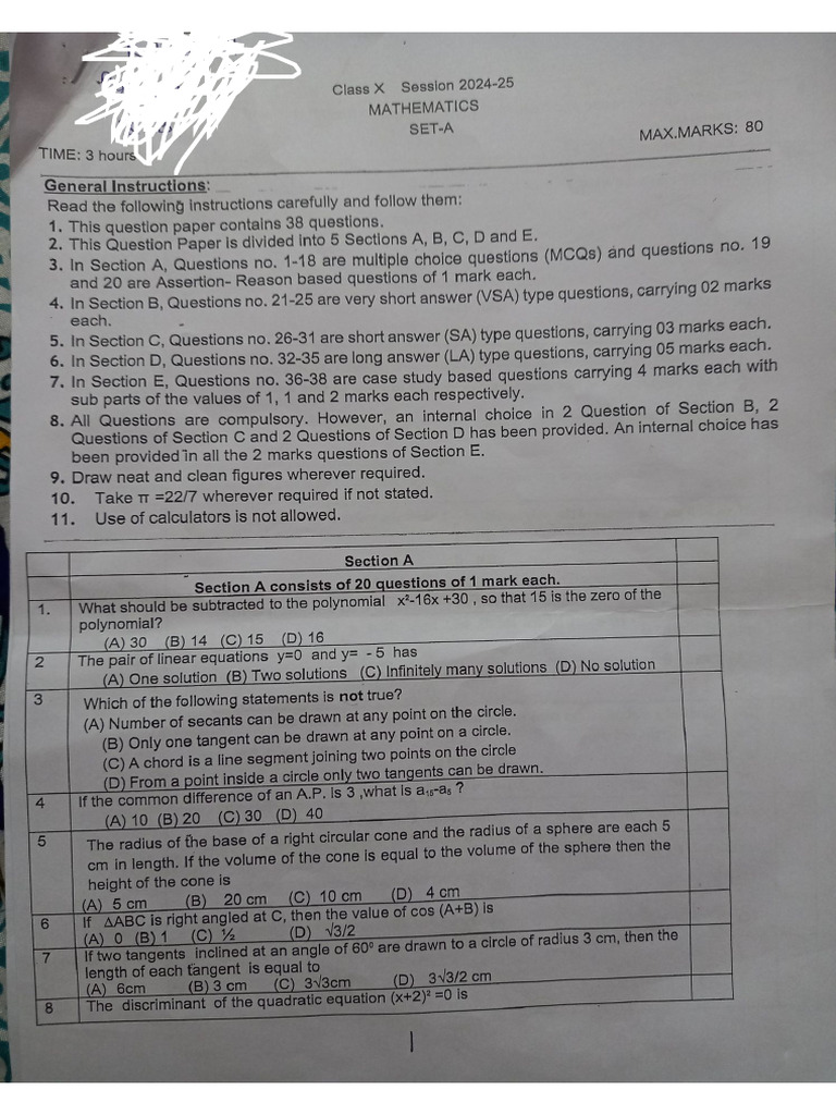 DAV Pre-Board QP (MATHS) | PDF