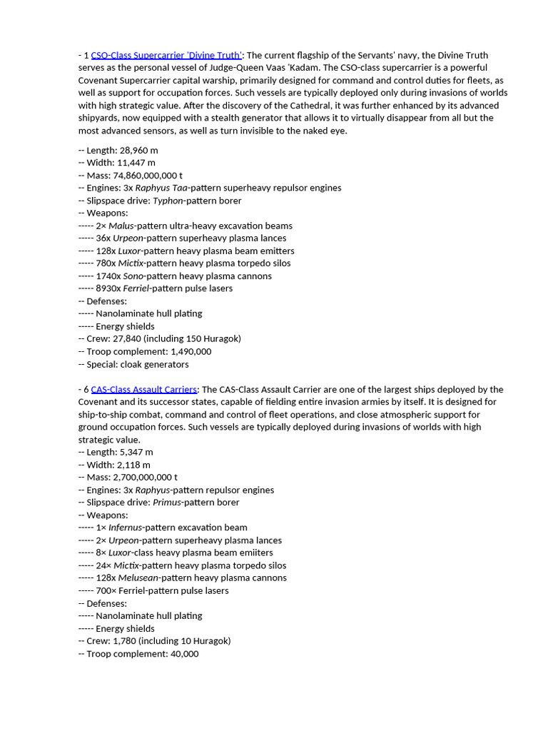 CSO-Class Supercarrier Overview | PDF | Aircraft Carrier | Factions Of Halo