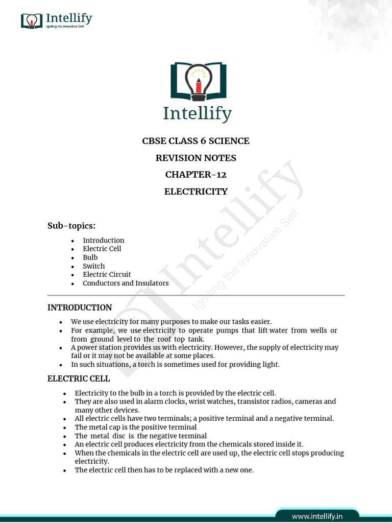 CBSE class 6 science chapter 12- electricity wpdf | PDF | Incandescent ...