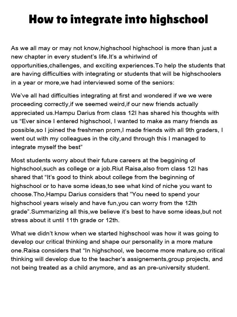 How To Integrate Into Highschool | PDF