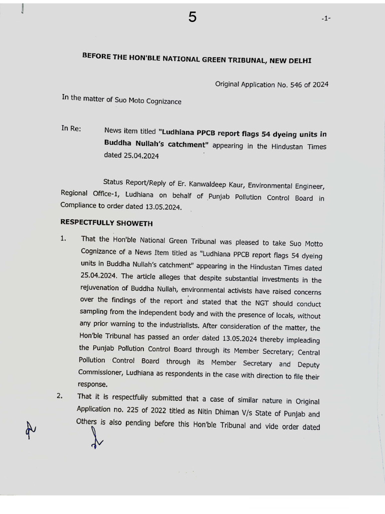 Status Report On Behalf of PPCB in OA No. 546 of 2024 (In Re News Item ...