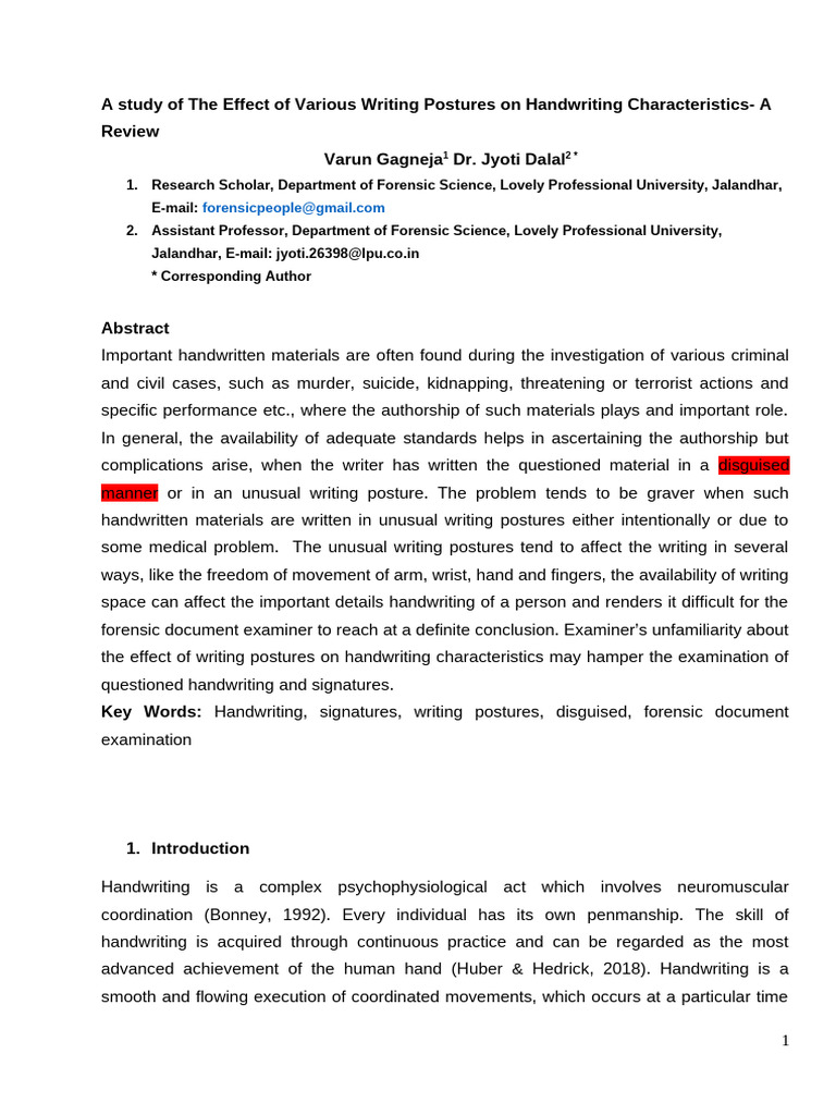 A Study of The Effect of Various Writing Postures On Handwriting ...