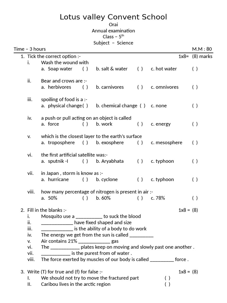 Class 5 TH Science Paper 02 | PDF | Moon | Earth