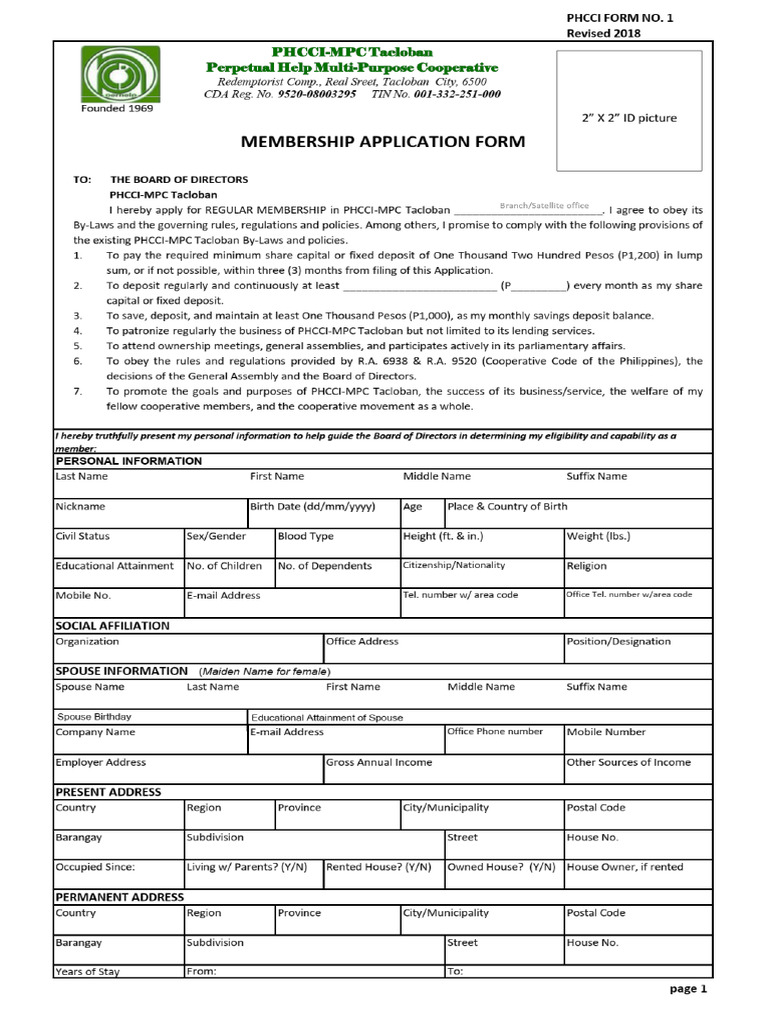 PHCCI Mmbrshp Frm | PDF