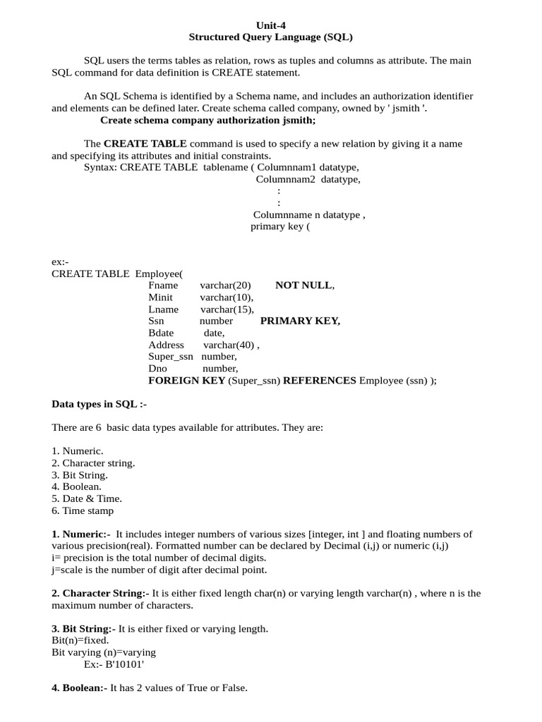 chap 4 dbms | PDF | Data Type | Sql