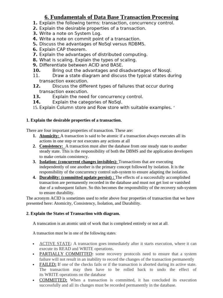 chap 6 dbms | PDF | No Sql | Database Transaction