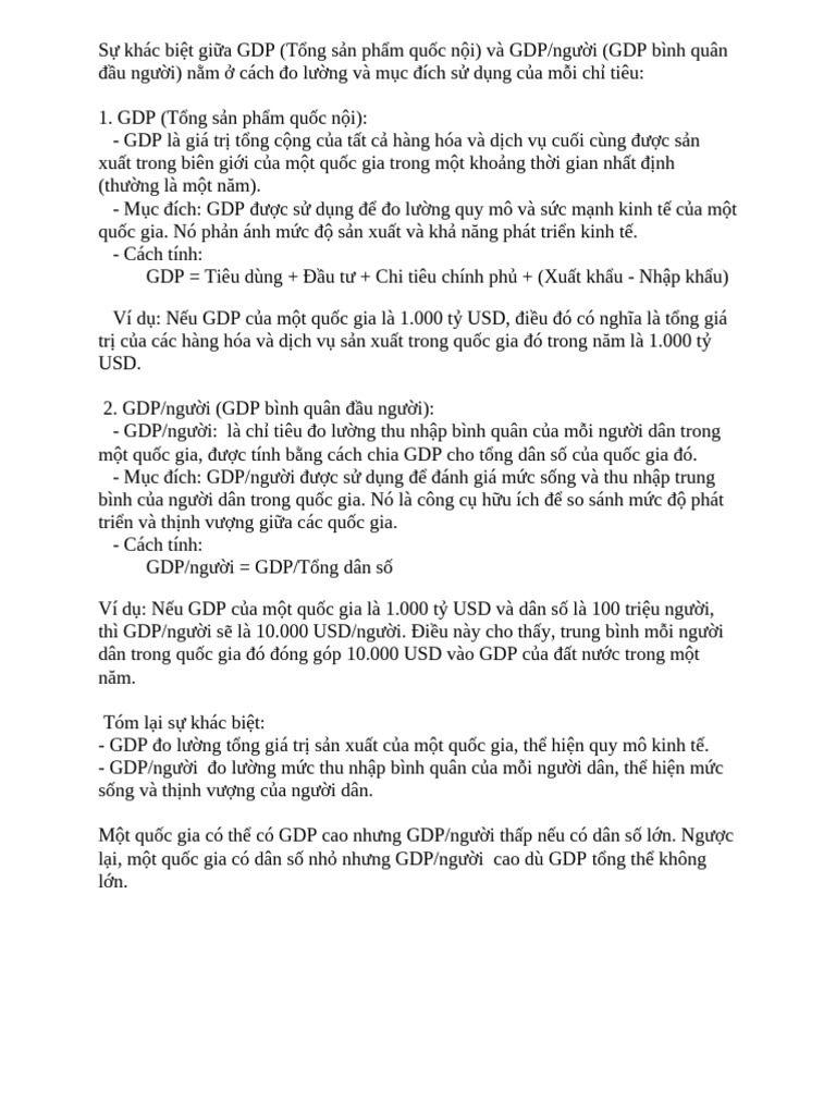 Sự khác biệt giữa GDP | PDF