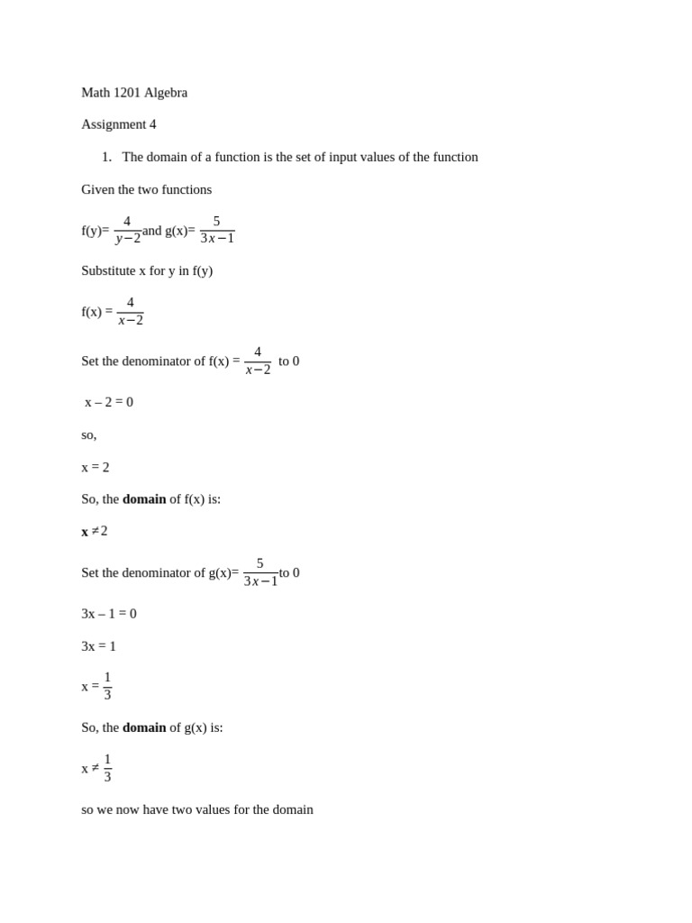 Algebra Assignment for Students | PDF