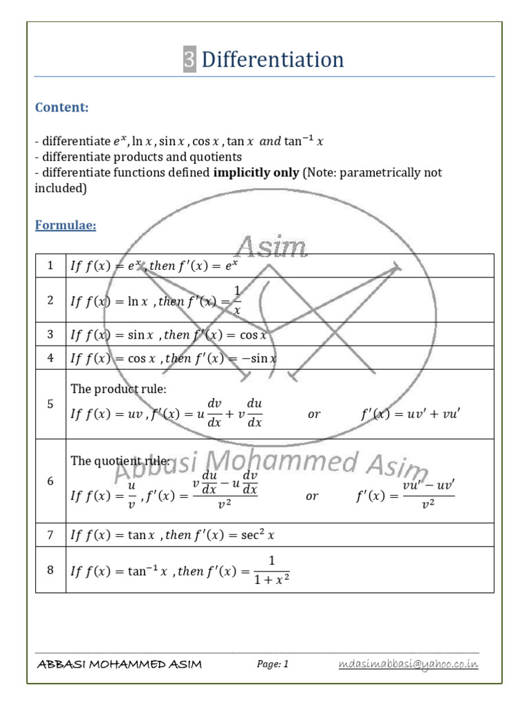 CH 3 Differentiation PDF | PDF | Tangent | Differential Calculus
