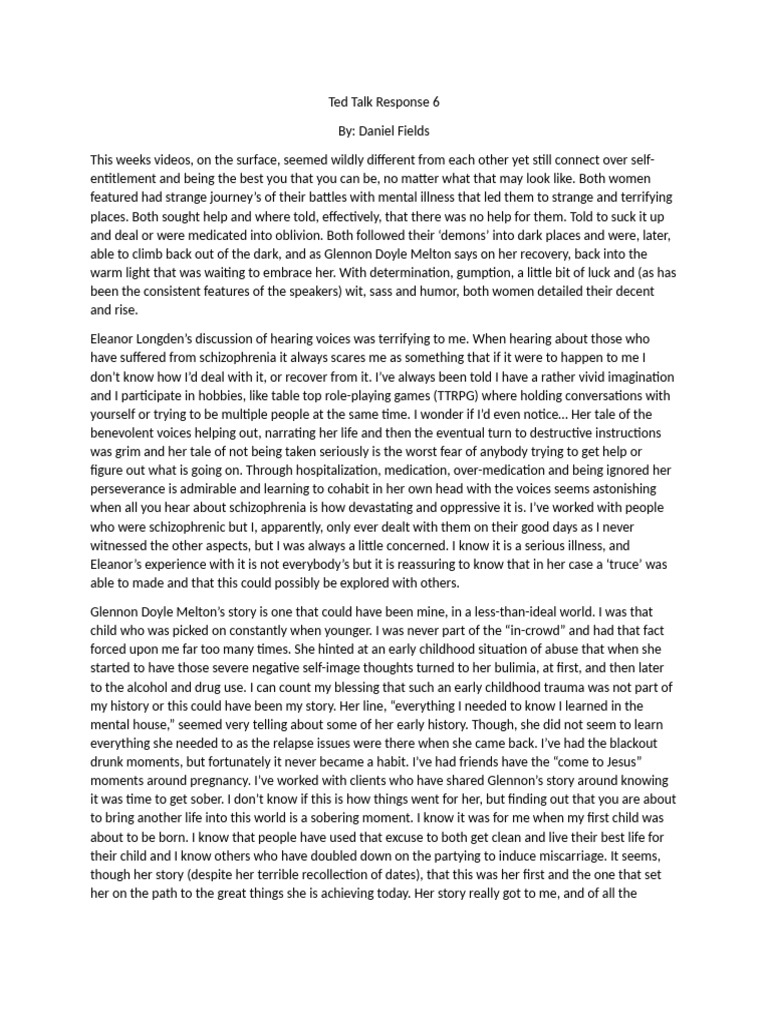 Ted Talk Response 6 | PDF | Substance Abuse