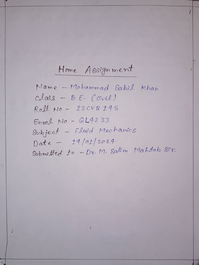 Fluid Assignment | PDF | Fluid Mechanics | Fluid Dynamics