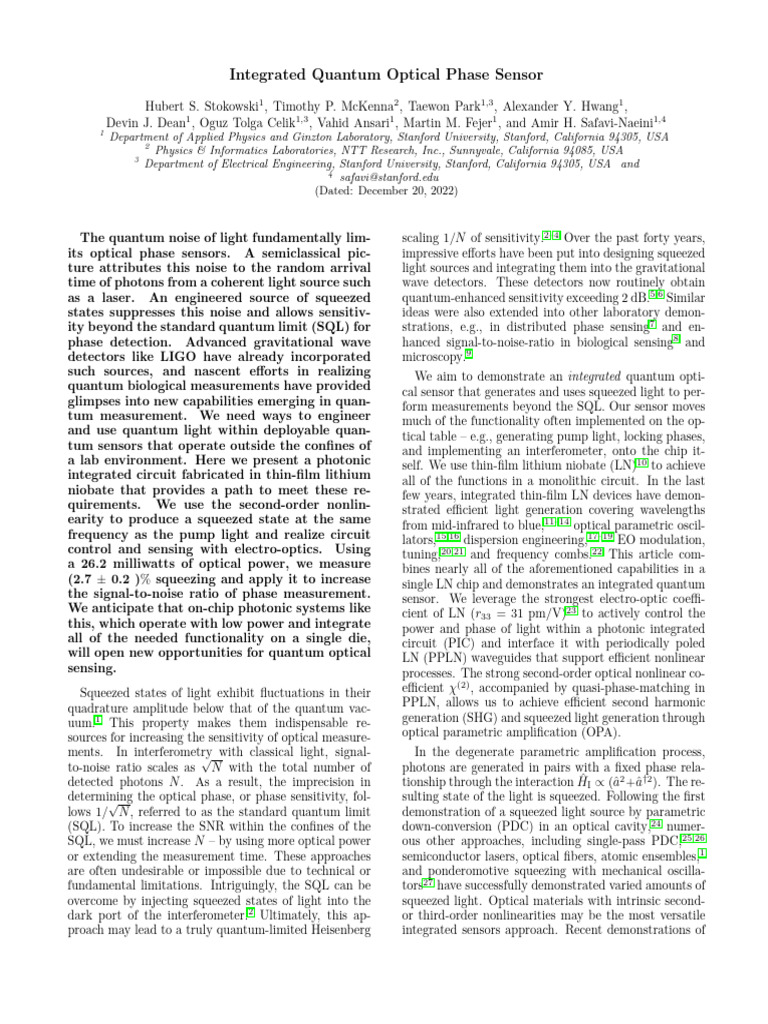 Quantum Photonic Sensors | PDF | Interferometry | Optics